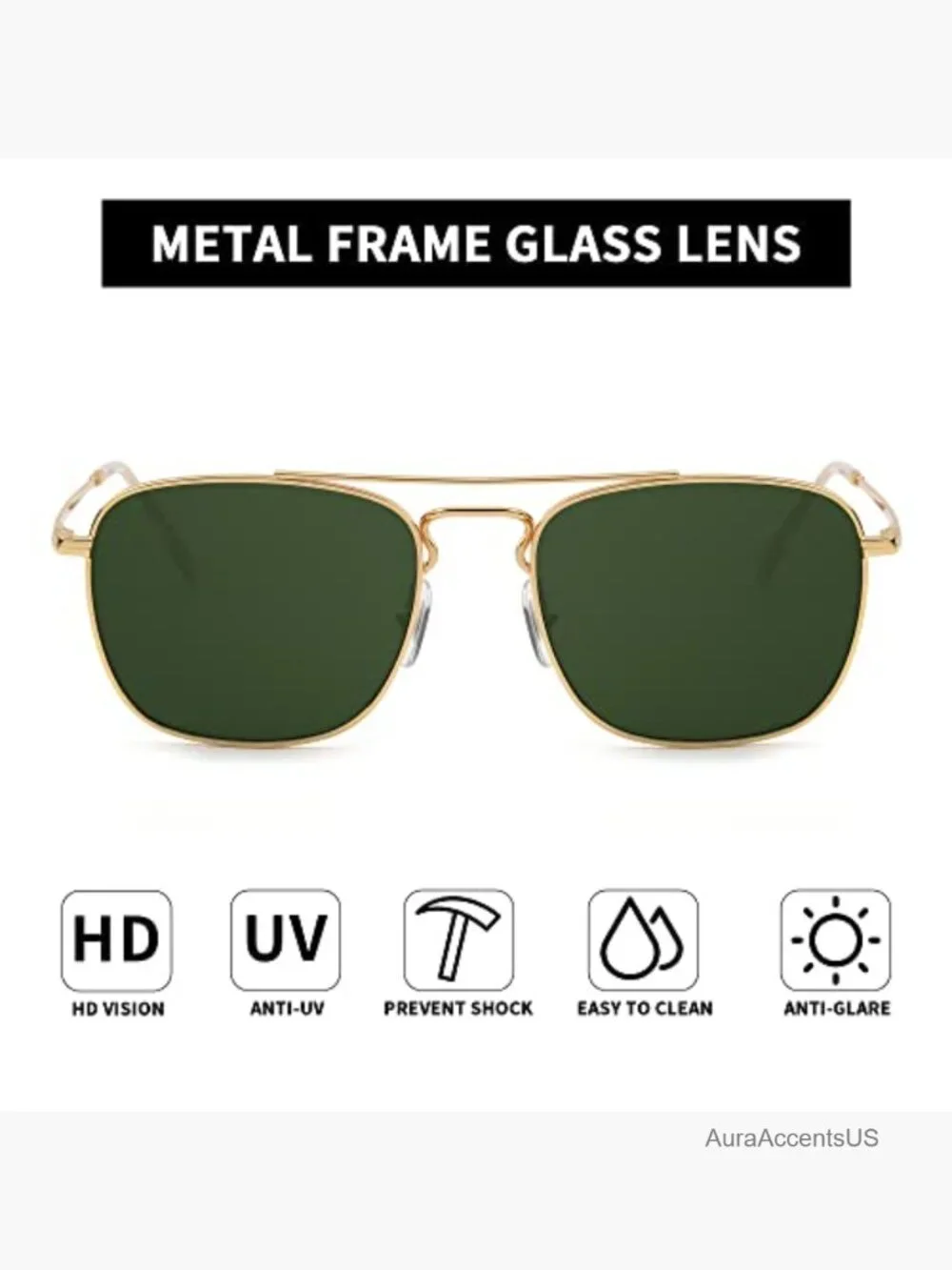 Accessories | Retro Square Aviator Sunglasses Metal Frame Glass Lens ...